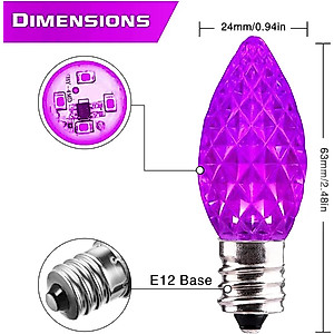 25 Pack Replacement c7 LED Halloween Light Bulbs Shatterproof C7 Led Light Bulbs 1W Mini Bulb Candelabra E12 Base Decor Purple Light Bulbs, String Lights, Window Candle Indoor Outdoor