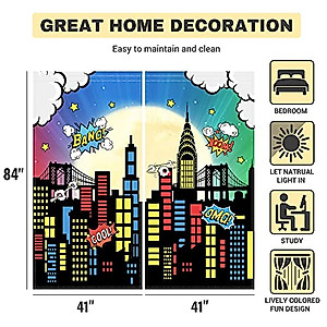 Allenjoy Superhero Super City Skyline Buildings Children Window Curtains for Kids Baby Room Bedroom Nursery Toddler Home Office Decor Decorations Durable Fabric Machine Washable 82 in x 84 in