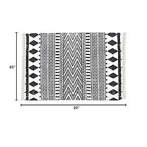USTIDE Ultra Large Bohe Area Rug Large Hand Woven Black and White Cotton Rugs with Tassels Printed Geometric Tribal Rug for Living Room, Bedroom, Laundry Room, Entryway （63x90Inches）
