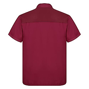 JEATHA Men Double-Breasted Short Sleeve Chef Coat Jacket Uniform Unisex-Adult Chef Jacket Chef Coat Red F Large