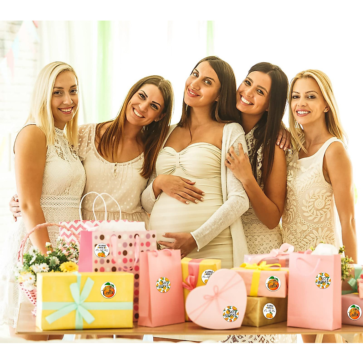 XJF Little Cutie Baby Shower Label Stickers,36pcs Baby Shower Stickers,1.5In Orange Baby Shower Stickers,Little Cutie Gift Wrap for Envelope Seals Boxes Baby Shower Party Favor, TZ LP CZ 1