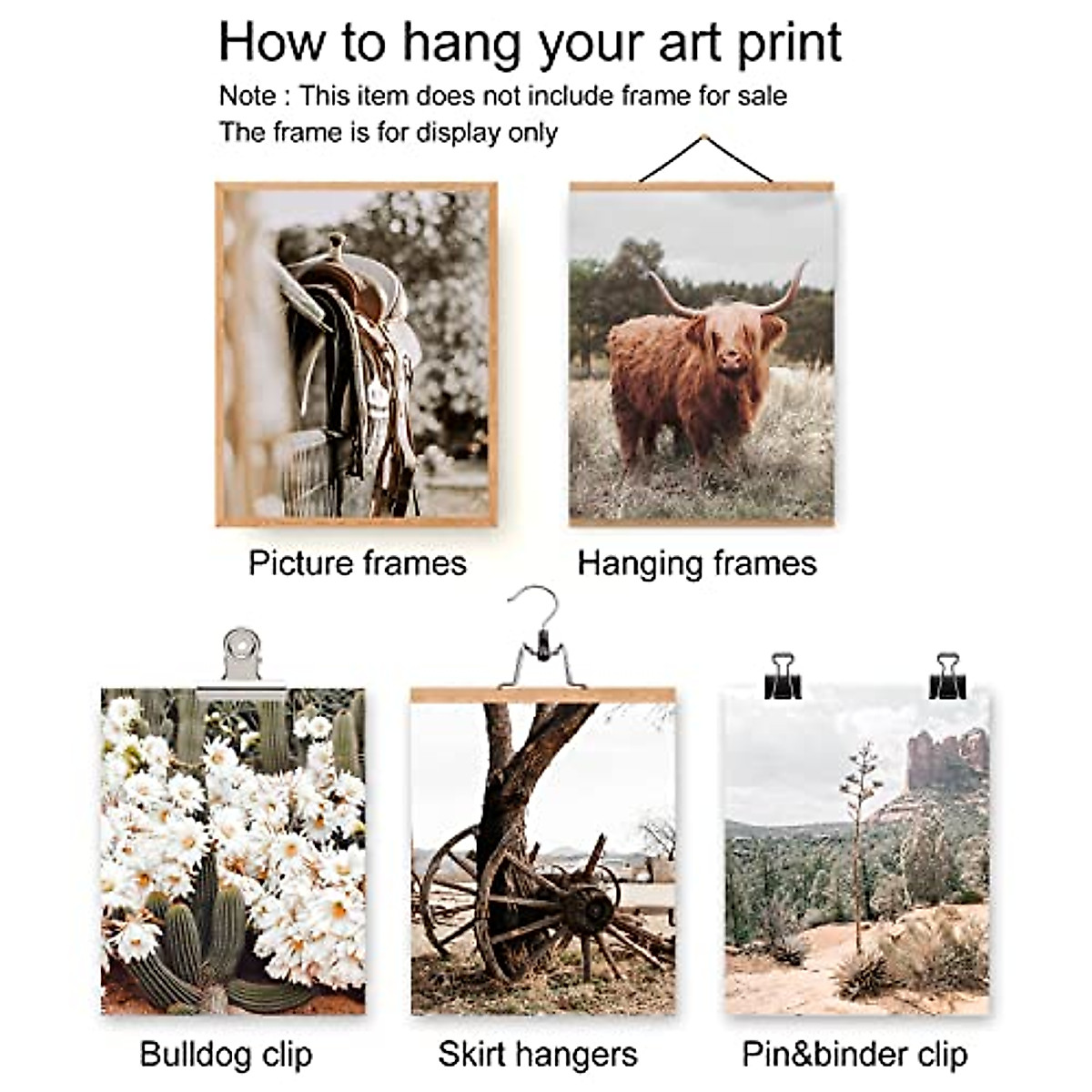 Nature Western Highland Cow Wall Art Prints Set of 6 Country Pictures Canvas Decor Horse Cactus Desert Boho Neutral Southwest Poster for Farmhouse Bedroom Home Room Wall Decor (8"x10" UNFRAMED)