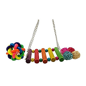Set of 10 Colorful Pet Toy Wooded Swing Handmade Rattan Chewing Toy Chasing Toy with Bell Rainbow Plank Road for Polly Parrot Bird Hamster Squirrel Toy
