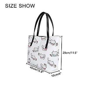 Fashionable women's handbag tote bag, Cartoon Cat and Flowerprinted shoulder bag is light and durable