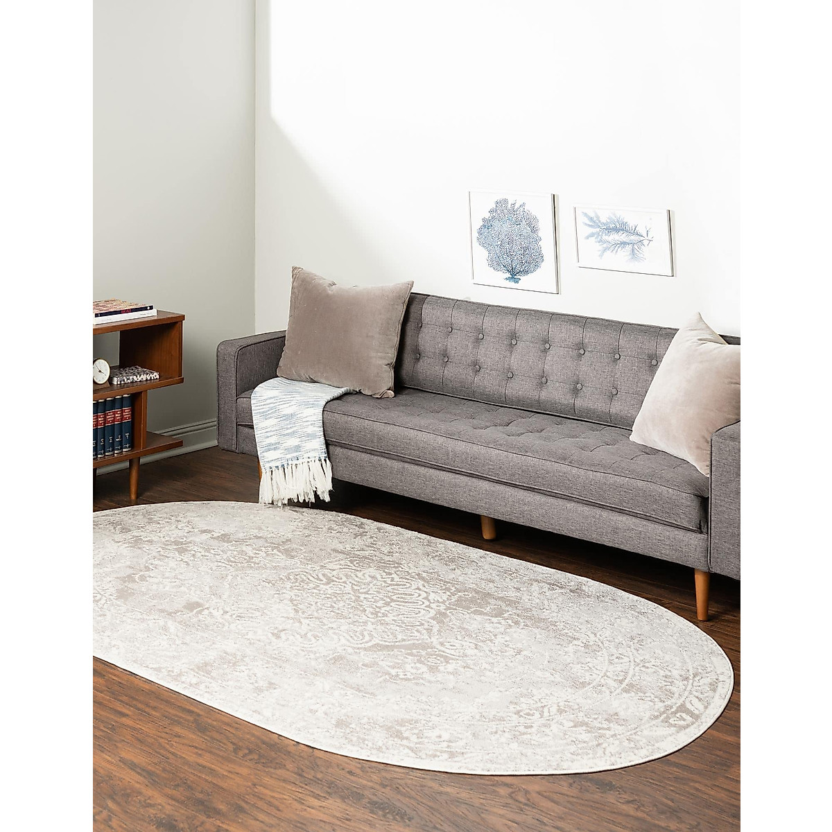 Unique Loom Oxford Collection Area Rug - Bodleian (4' 1" x 6' 1" Oval, Gray/ Ivory)