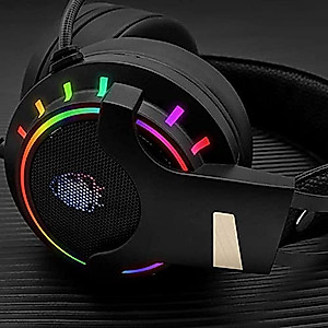 Glowing Gaming Headset, Wired Stereo Headphones with Noise Canceling Microphone, Adjustable Stereo Gaming Headset, HiFi Bass Surround Sound, Compatible for Family Desktop Computer, Internet,Cool appea