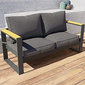 BPS Patio Furniture Loveseat Aluminum Sofa Couch Deep Seat - All-Weather Resistant Outdoor Conversation Set with Thick Cushions