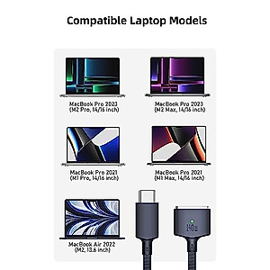 AreMe 140W USB C to Magnetic 3 Charging Cable 6.6ft, Compatible with MacBook Pro 2023 (M2, 14/16 inch), MacBook Air 2022 (M2), MacBook Pro 2021 (M1, 14/16 inch) - Midnight