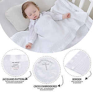 Booulfi Baby Blanket Newborn Unisex White Baby Blanket Shawl Knitted Nursing Cover Baby Summer Autumn Winter Baptism Christening Blanket with Embroidered Cross