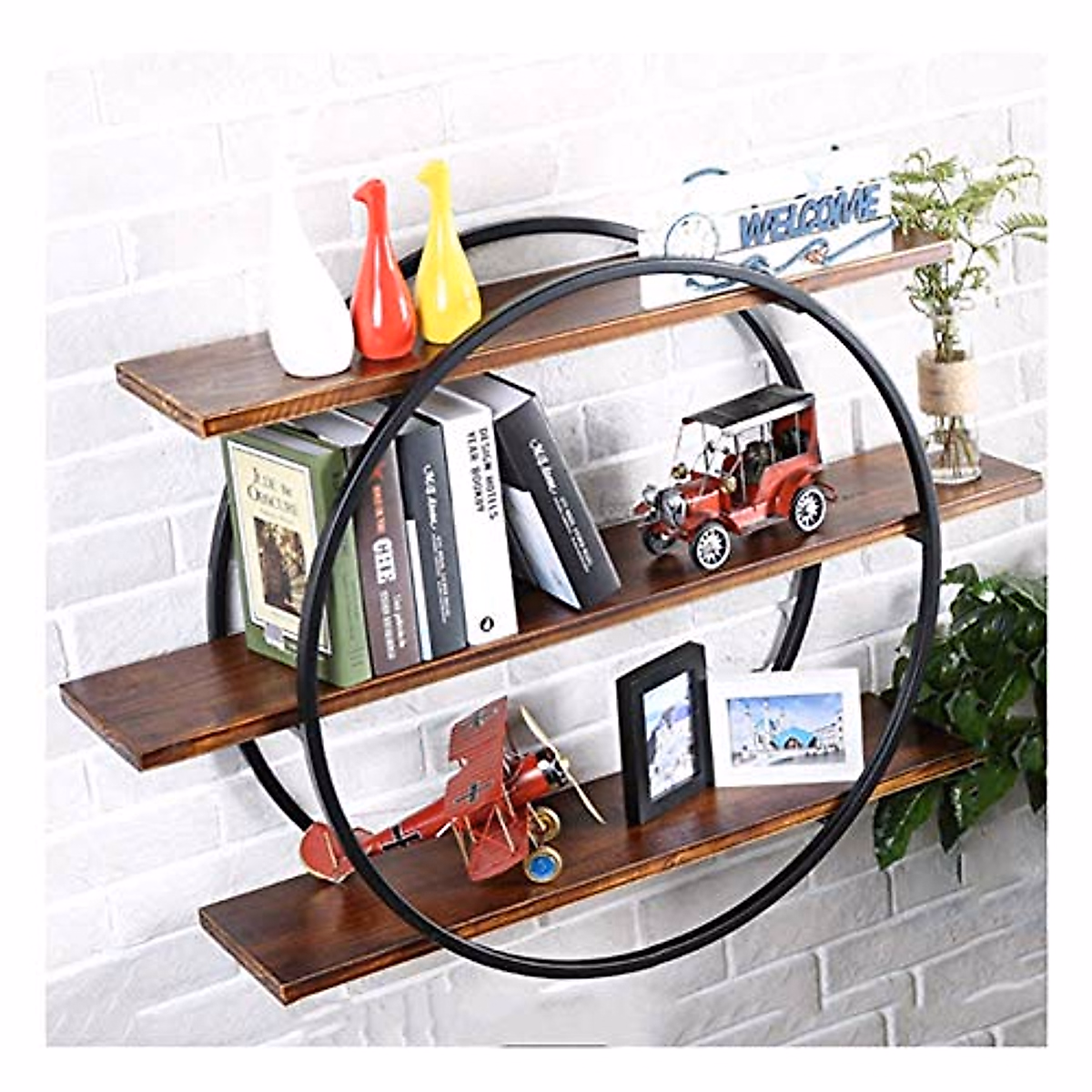 PIBM Stylish Simplicity Shelf Wall Mounted Floating Rack Shelves Industrial Wind Metal Solid Wood Display Stand Bookshelf Save Space,3 Colors,3 Sizes, a , 90X70cm