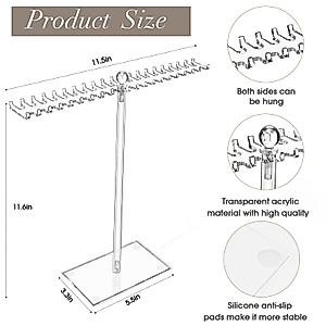 OAOLEER Acrylic Necklace Organizer, Clear Necklace Holder Stand, Jewelry Organizer Display Hanger Rack with Bilateral Hooks for Necklaces Pendant Bracelets Ring (Tall 11.6 in)