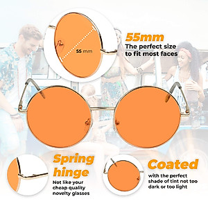 SunnyPro Metal Sunglasses Circle Lens Hippie Glasses Round Shades Quavo Orange