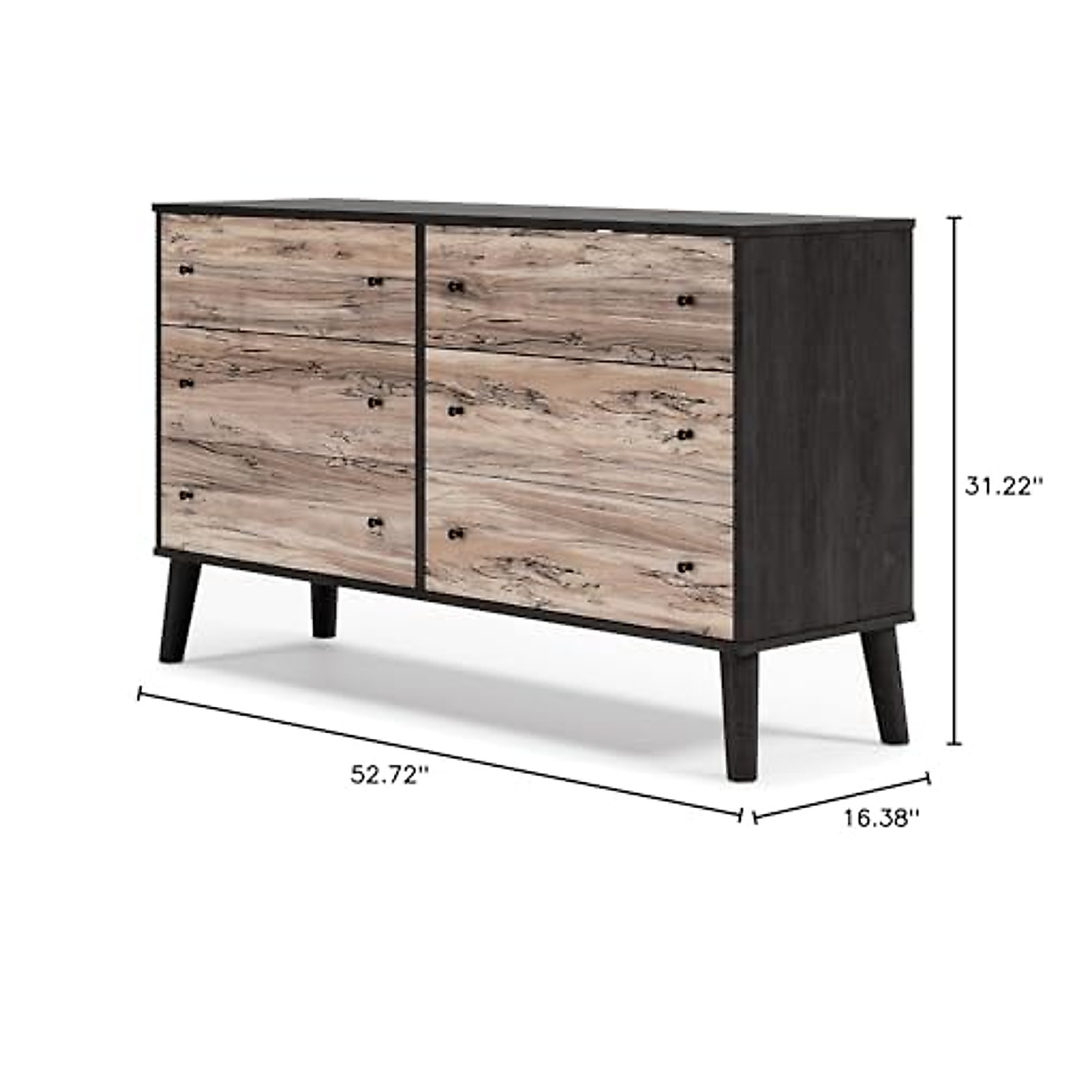 Signature Design by Ashley Piperton Contemporary Scandinavian 6 Drawer Dresser, Two-Tone Black