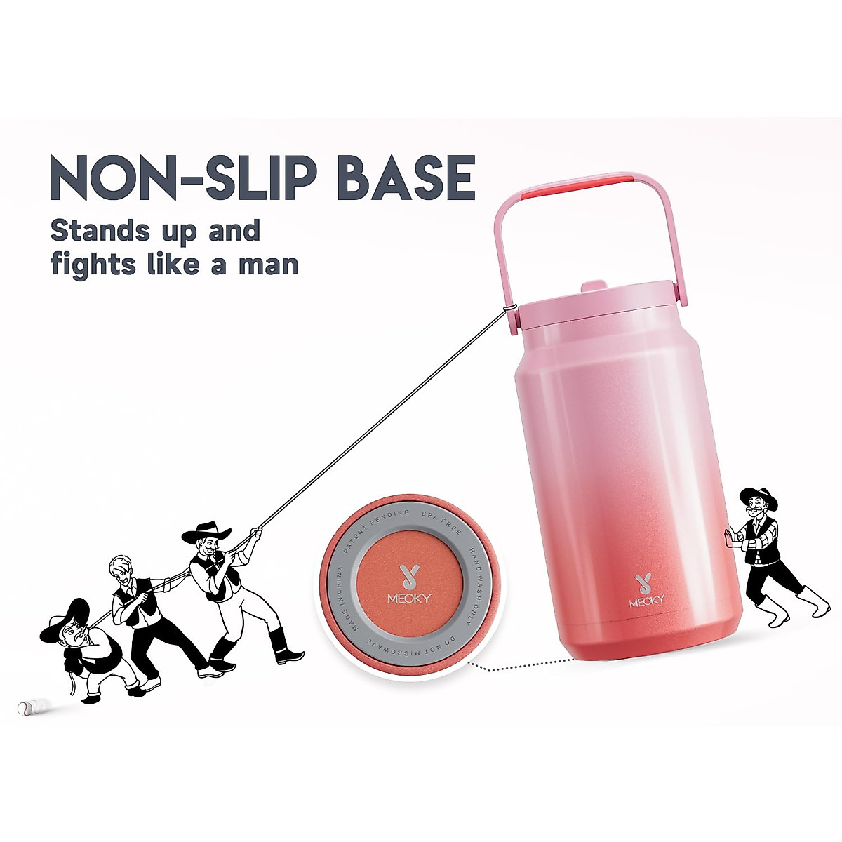 Meoky 50 oz Tumbler with Handle, Stainless Steel Vacuum Insulated Water Bottle, Keeps Cold for 36 Hours, 100% Leak Proof, BPA-free, Non-slip Base (Flamingo)