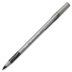 BIC Round Stic Grip Xtra Comfort Ballpoint Pen, Fine Point (0.8mm), Black, 12-Count