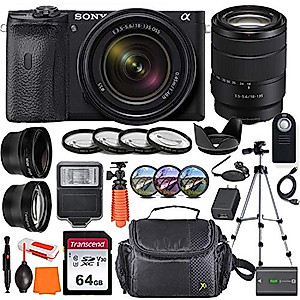 Sony Alpha a6600 Mirrorless Digital Camera with 18-135mm Lens + Wide-Angle & Telephoto Conversion Lens, 64GB Memory Card, Flex Tripod, Close-up & Filter Kits, Digital Flash & More…