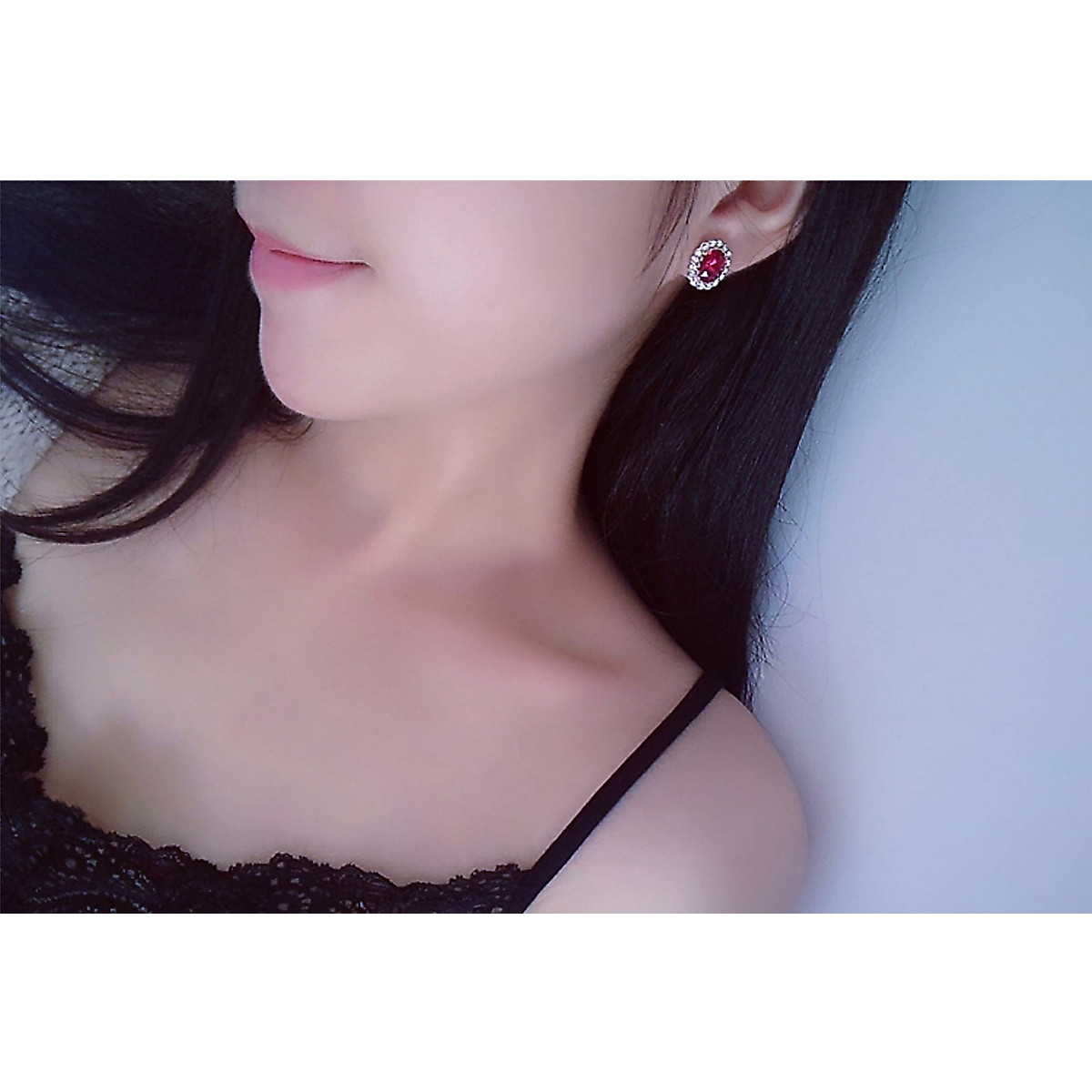 Gold Plated Oval Shaped AAAAA Australia Crystal with Clear Cubic Zirconia Stud Earrings Fashion Jewelry for Women (Rose Gold Sapphire)