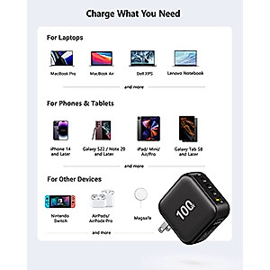 100W USB C Wall Charger, PD 3.0 PPS 4-Port GaN Super Fast Charger Type C Charging Station Foldable Power Adapter Travel Charger Block for MacBook Pro Air, iPhone 13, iPad Samsung Pixel Lenovo HP Dell