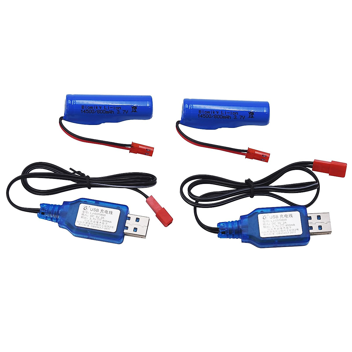 Blomiky 3.7V 500mAh Li-ion Rechargeable Battery with JST Plug and USB Charger Cable for Huina 1337 1338 RC Construction Trucks 1337 JST Battery 2
