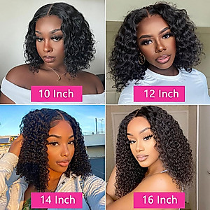 GOLFMAX Wear and Go Glueless Wigs Human Hair Pre Plucked Pre Cut Short Bob Wigs With Elastic Band For Black Women Deep Wave Curly 4x4 Closure Wig Water Wave Wigs Human Hair 12 Inch