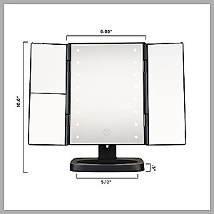Conair Reflections Tri-Panel LED Lighted Vanity Makeup Mirror, 1x/2x/3x magnification, Matte Black finish