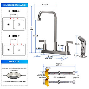 Kitchen Faucet with Sprayer,Brushed Nickel Kitchen Sink Faucet,3 Hole or 4 Hole Faucet for Kitchen Sink,Stainless Steel 2 Handle Kitchen Faucet with Side Sprayer,4 Hole Kitchen Faucets
