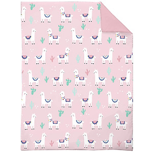 Everything Kids Pink & Mint Llama 4Piece Toddler Bed Set - Comforter, Fitted Bottom Sheet, Flat Top Sheet, Reversible Pillowcase, Pink, Mint, Navy, Raspberry