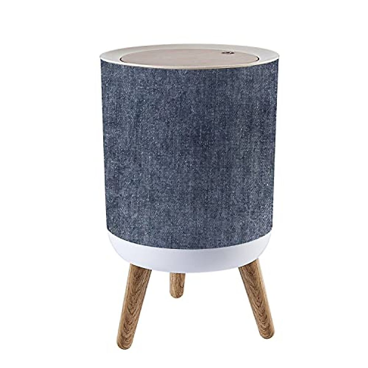 IBPNKFAZ89 Small Trash Can with Lid Dark Blue Jeans Texture Denim Garbage Bin Wood Waste Bin Press Cover Round Wastebasket for Bathroom Bedroom Kitchen 7L/1.8 Gallon