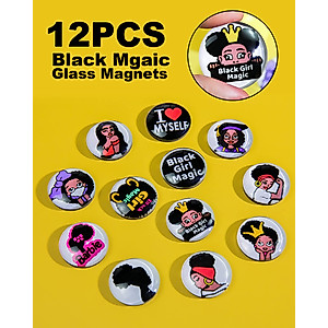 12 Pack Black Girl Magic Refrigerator Magnets-Funny Refrigerator Magnets-Whiteboard Decoration Magnet-Locker Magnets Cute Refrigerator Magnet, Kitchen Classroom and Office