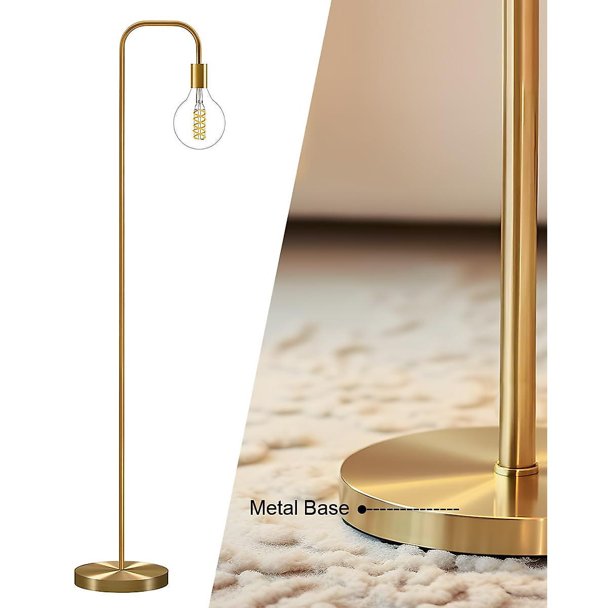 Oneach 63.75'' Industrial Antique Brass Gold Minimalist Floor Lamp for Living Room, Bedroom and Office