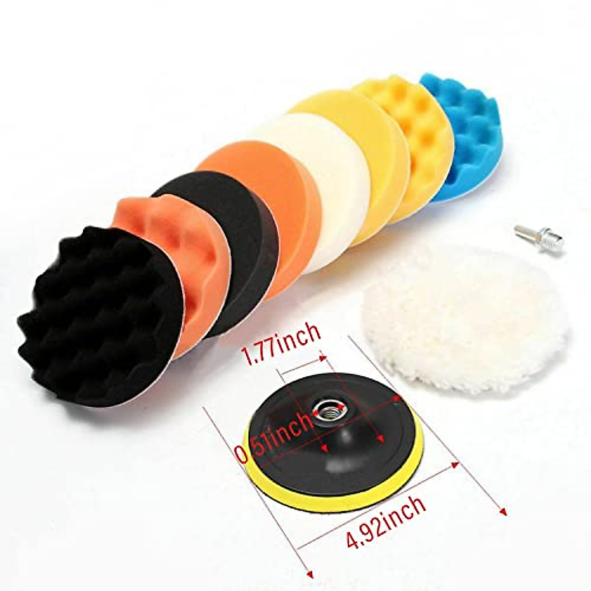 BESUNTEK Car Polishing Pad Kit, 11 Pcs 5 Inch Car Foam Sponge Drill Polishing Disc Woolen Buffer Pads with M10 Drill Adapter for Car Sanding Polishing Waxing Sealing Glaze (5 Inch)