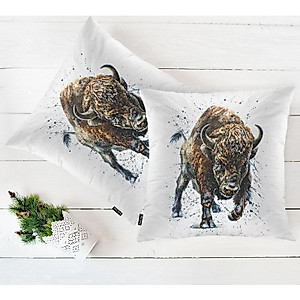 Swono Buffalo Set of 2 Decorative Throw Pillow Covers Cushion Case, Wild Animal Bison Buffalo Bull Farmhouse Pillowcase Cozy Pillow Cover for Couch Sofa Bed Garden Chair Car 18 X 18 Inch