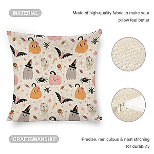 Cute Halloween Ghost Cat Throw Pillow Covers 18×18 Pillowcases Set of 2 Autumn Pumpkin Linen Decorative Square Pillow Case Cushion Covers Standard Size for Sofa Couch Outdoor Bed Pillow Protectors