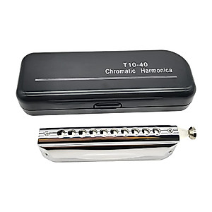 10 Holes 40 Tones Professional Chromatic Harmonica Key of C, Music instruments for adults, Harmonicas for adults,Professional Player, Students and beginner(Silver)