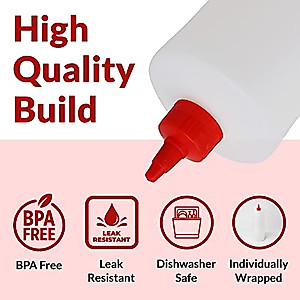 Reli. Plastic Squeeze Bottles, 24 oz. | 8 Pack | Condiment Squeeze Bottles for Sauces | Clear w/Red Twist Cap | 24 Ounce Hot Sauce, Ketchup Bottles | Squirt Bottles for Condiments, Olive Oil, Liquids