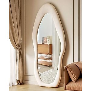 DYNWELL Full Length Mirror, Floor Mirror with Stand, Baby Floor Mirror, Wall Mirror Full Length, Standing Mirror Full Length, Wall-Mounted Mirror for Bedroom Living Room, Irregular Mirror, White