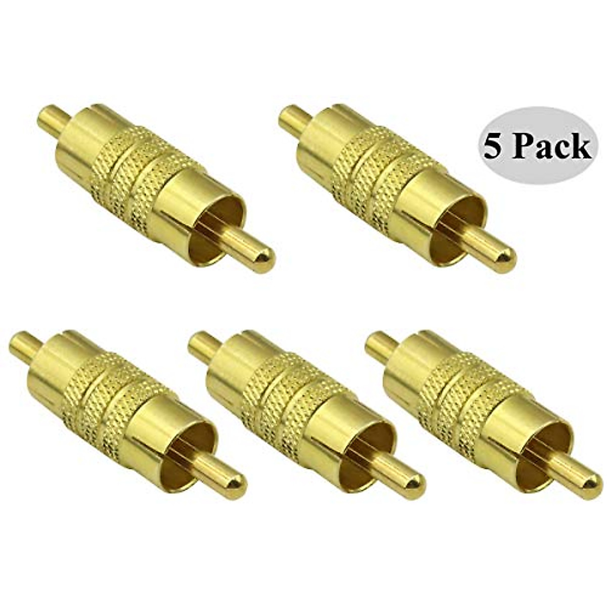 AAOTOKK RCA Coupler Connector Gold Plated RCA Male to Male RCA Adapter Extension AV/TV Audio Video Cable Metal Connector (5 Pack)