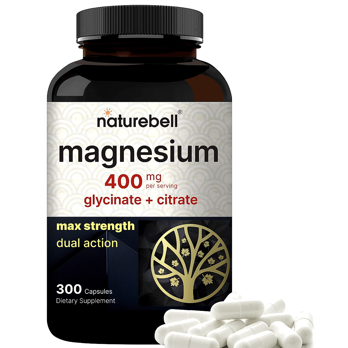 Magnesium Complex 400mg Supplement, 300 Capsules | Magnesium Glycinate + Citrate Elemental Forms – Essential Minerals for Heart, Muscle, & Digestion Support – Non-GMO & No Gluten