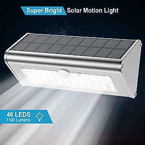 Super Bright Solar Lights Outdoor IP65 Water Proof, 1100 Lumens Wireless LED Motion Sensor Light, Aluminum Metal Housing Security Light for Yard Patio Path Garage Flood Wall Lights, 1 Pack (Daylight)