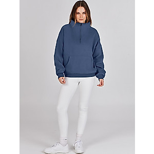 ANRABESS Womens Half Zip Sweatshirts Oversized Crop Pullover 2024 Winter Y2K Fleece Hoodie Sweater Teen Girls Fall Clothes Navy Blue Medium