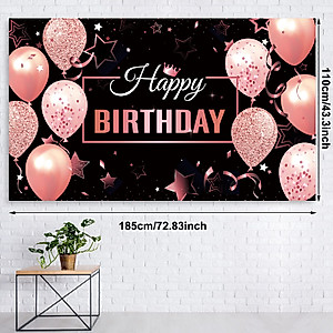 Black and Rose Gold Birthday Party Supplies 57 Pcs Rose Gold Black Balloon Arch Garland Kit Happy Birthday Photography Backdrop Banner Decorations for Women Men Kids Anniversary Birthday Party Decor