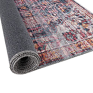 Rugs.com Maahru Collection Washable Rug – 3 Ft Square Navy Blue Low-Pile Rug Perfect for Living Rooms, Kitchens, Entryways, 3 ft 3 Square