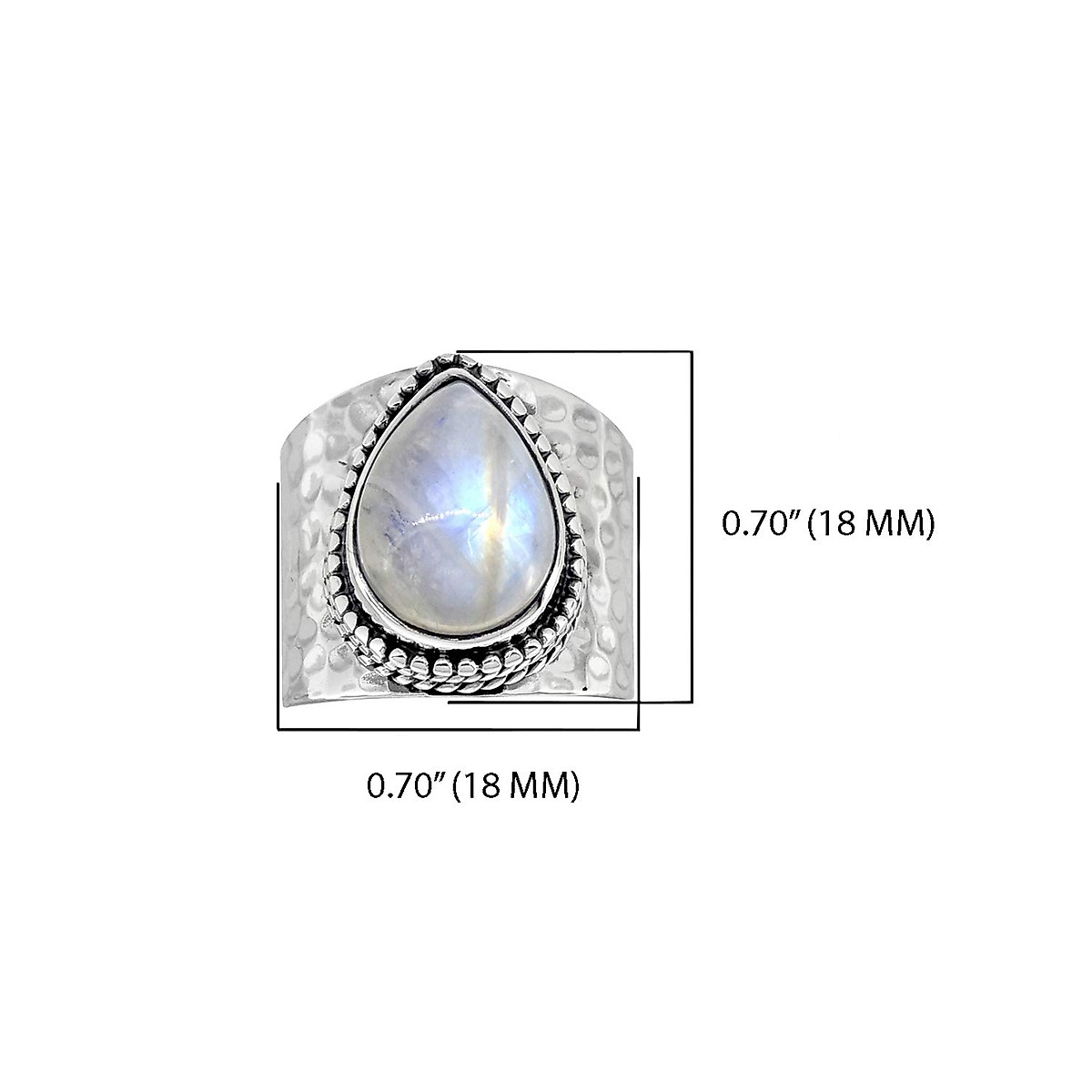 YoTreasure Rainbow Moonstone Solid .925 Sterling Silver Teardrop Ring (5)
