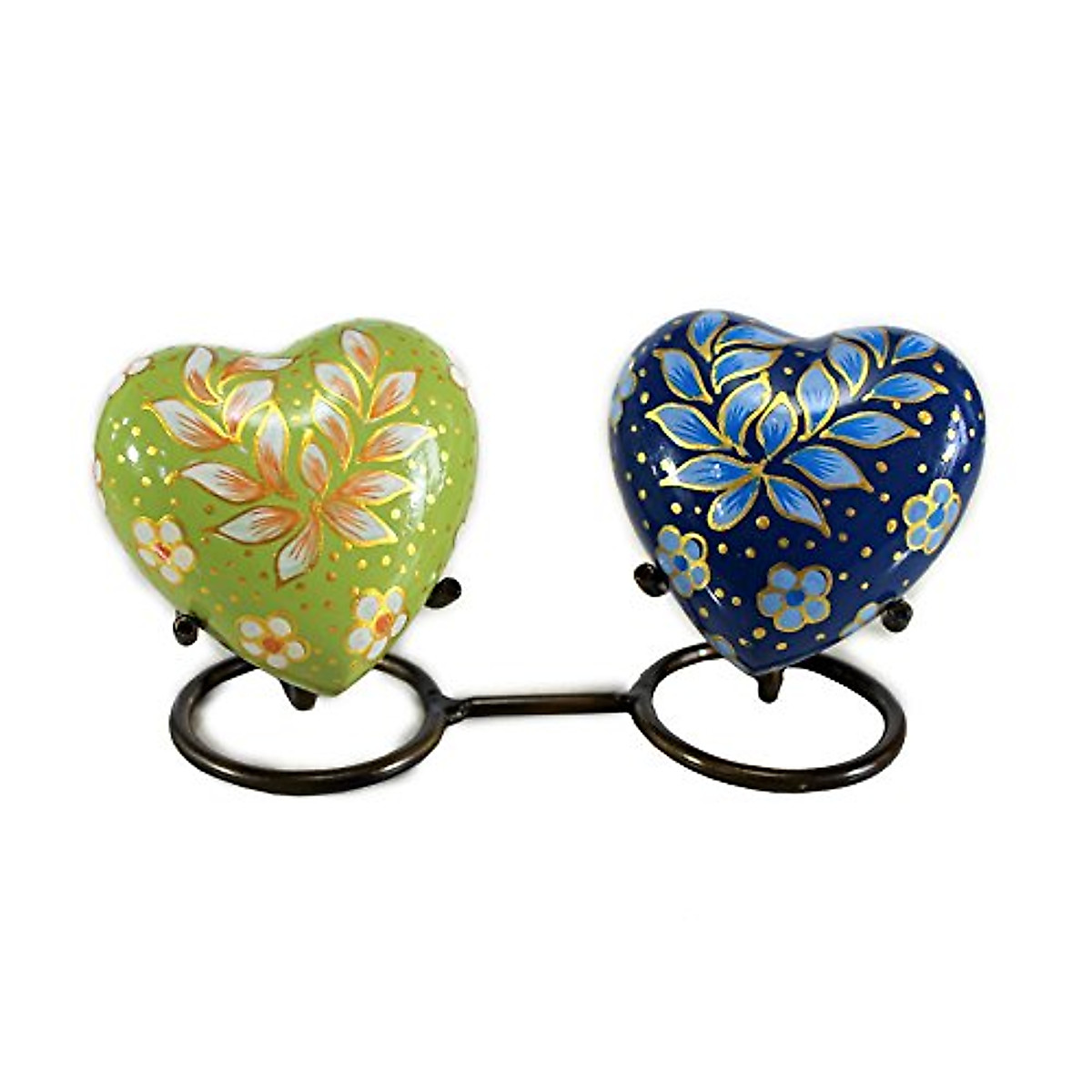 eSplanade Heart Shaped Companion Cremation Urn - Pair of 2 with Stand - Memorial Container Jar Pot | Metal Urns | Burial Urns | Memorial Keepsake | Brass urns | Double Urns