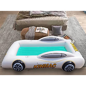 KINMAC Inflatable Toddler Travel Bed- Portable Travel Toddler Air Bed for Kids Camping Air Mattress Racecar Toddler Bed with Sides Blow Up Mattress Sleeping Pad for Camping Car Travel Sleeping(Green)