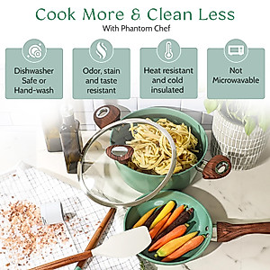 PHANTOM CHEF 18-Piece Cookware Set | Non-Stick Ceramic Coating | Oven & Dishwasher Safe | PFOA-Free | Aluminum Pots & Pans Set with Lids | Stay-Cool Handles | Induction Stovetop Compatible (Green)