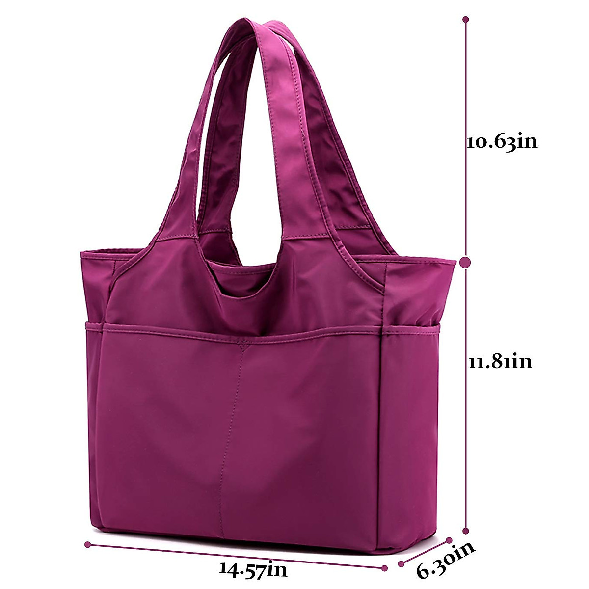 Wxnow Nylon Travel Tote Beach Bag with Zipper for Women Large Shoulder Bag Purse Bags Teacher or Nurse Purple