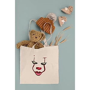 Pop Threads Clown Face Horror Scary Movie Halloween Spooky Natural 15x15 inches Large Canvas Tote Bag