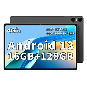 TECLAST Tablet 10.4 inch Android 13 Tablets, 16GB+128GB 1TB Expand Android Tablet, 8 core Processor, 1920 * 1200 2K IPS, 2.4G/5G WiFi Support 4G LTE, 8MP+13MP Dual Camera, 7200mAh, BT 5.0, GPS