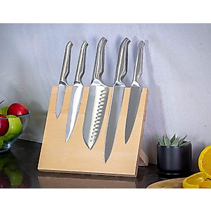 Beechwood Magnetic Knife Block, knife storage Holder stand, Knives organizer shelf rack with powerful magnetic, Large Capacity Kitchen Cutlery Display Stand (10 inch x 8.5 inch)